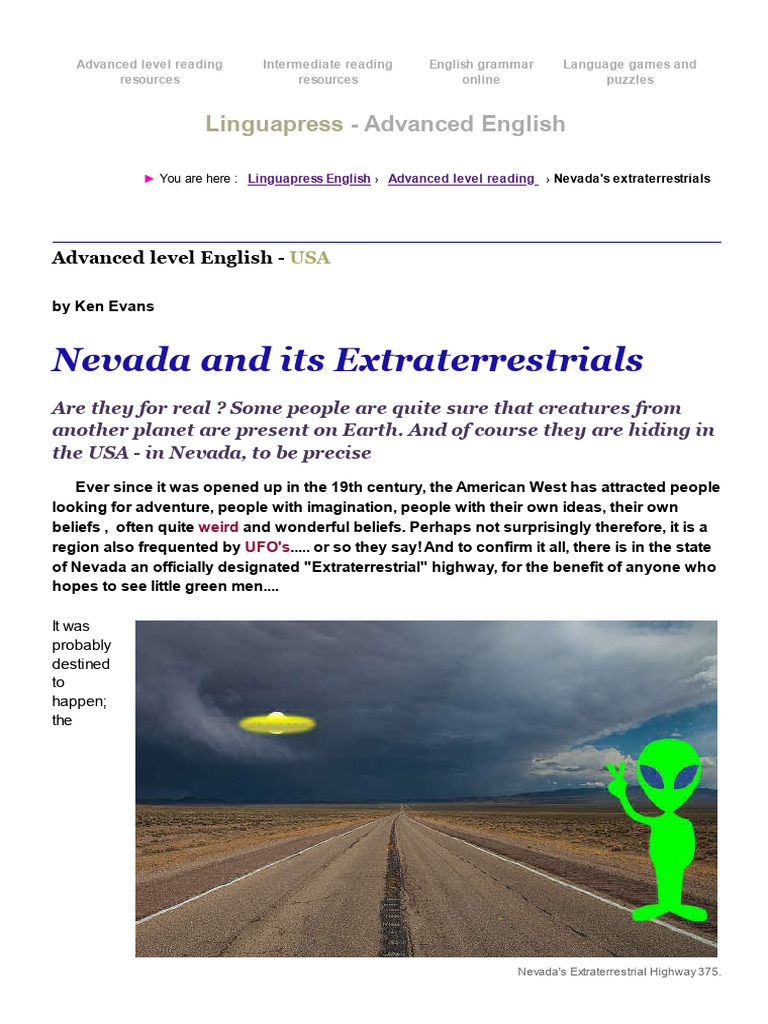Nevada and Its Extraterrestrials - Advanced English | PDF ...