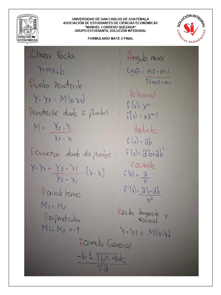 Formulario Mate 2 Final SI | PDF