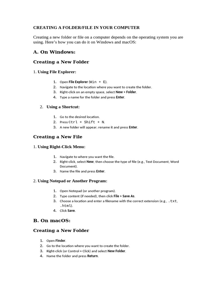 Creating Files or Folders | PDF | Computer File | Operating System Families