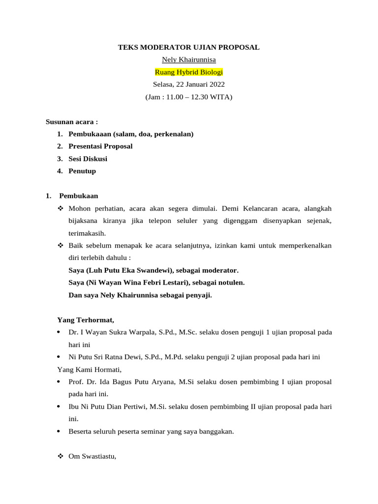 Teks Moderator Seminar Proposal-1 | PDF