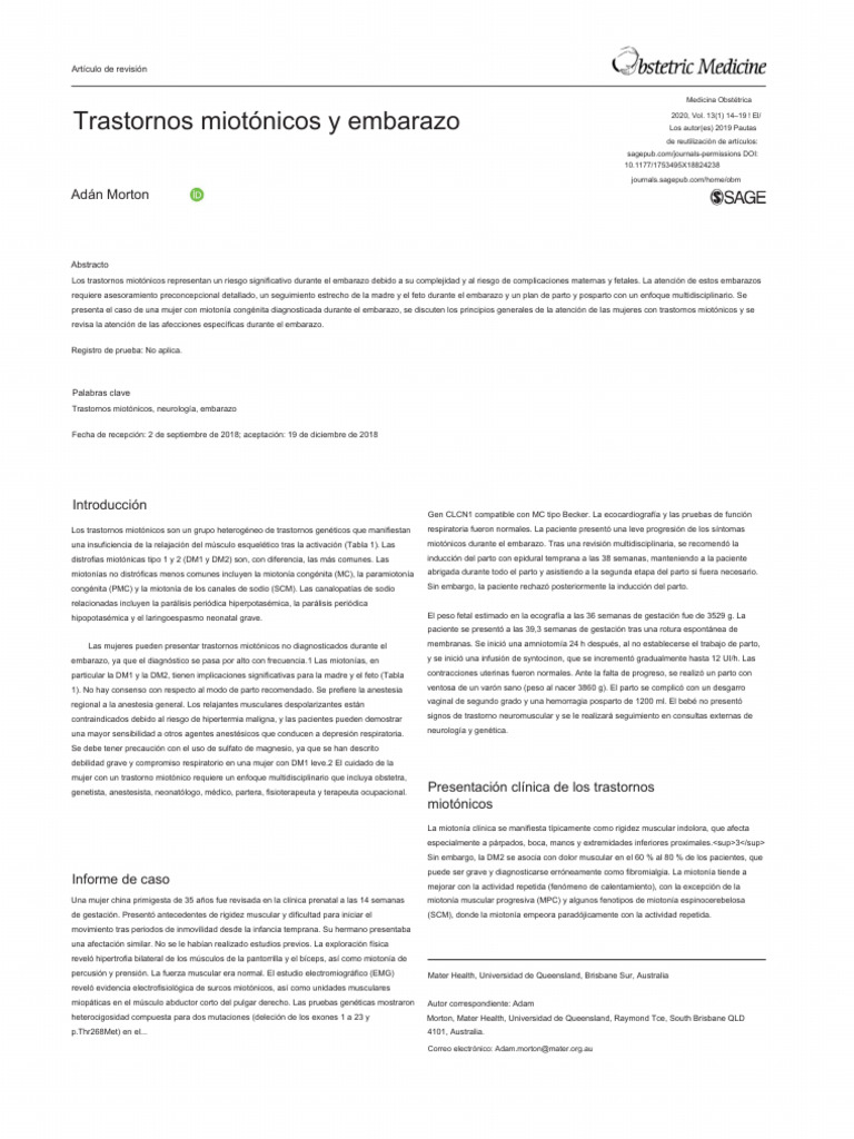 Miotonia y Embarazo Traducido | PDF | Parto | El embarazo