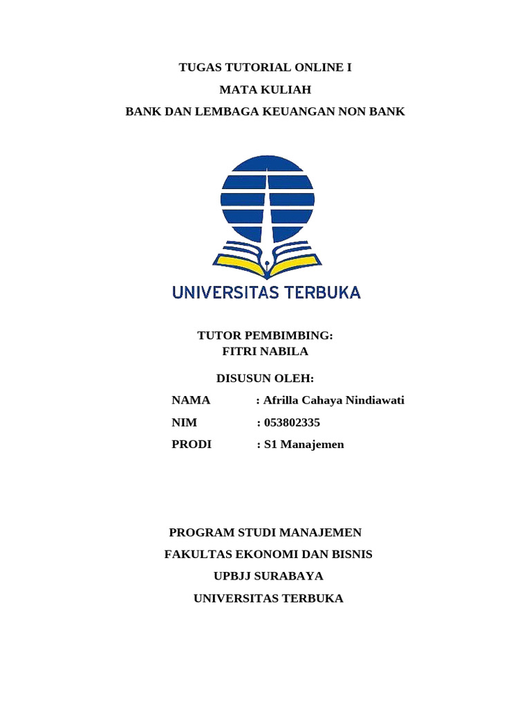 Tugas Tuton 1 - Bank & Lembaga Keuangan Non Bank - Afrilla | PDF
