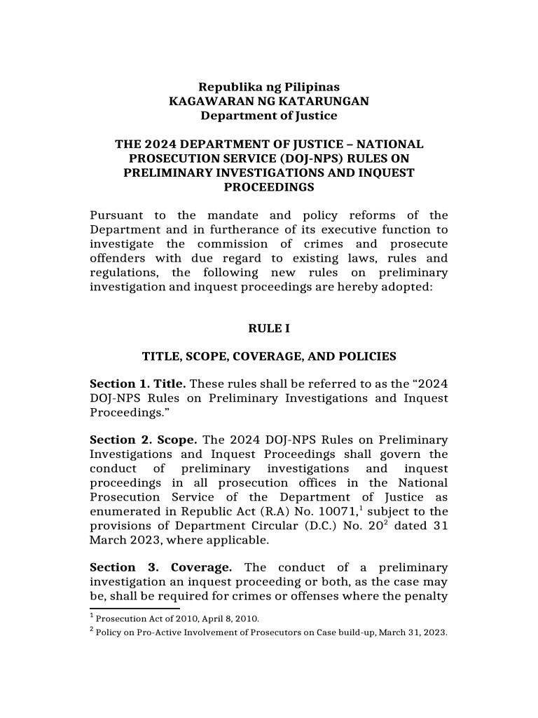 2024 DOJ-NPS Rules on Investigations | PDF | Prosecutor | Burden Of ...
