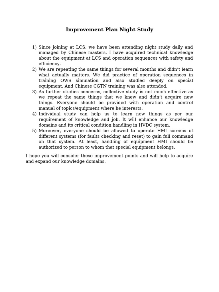 Study Improvement Plan | PDF