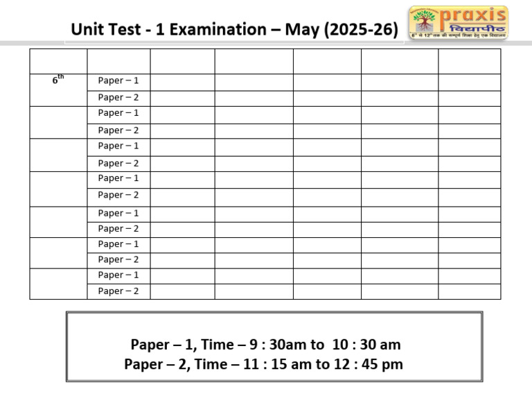 2025-26 Unit Test Schedule | PDF