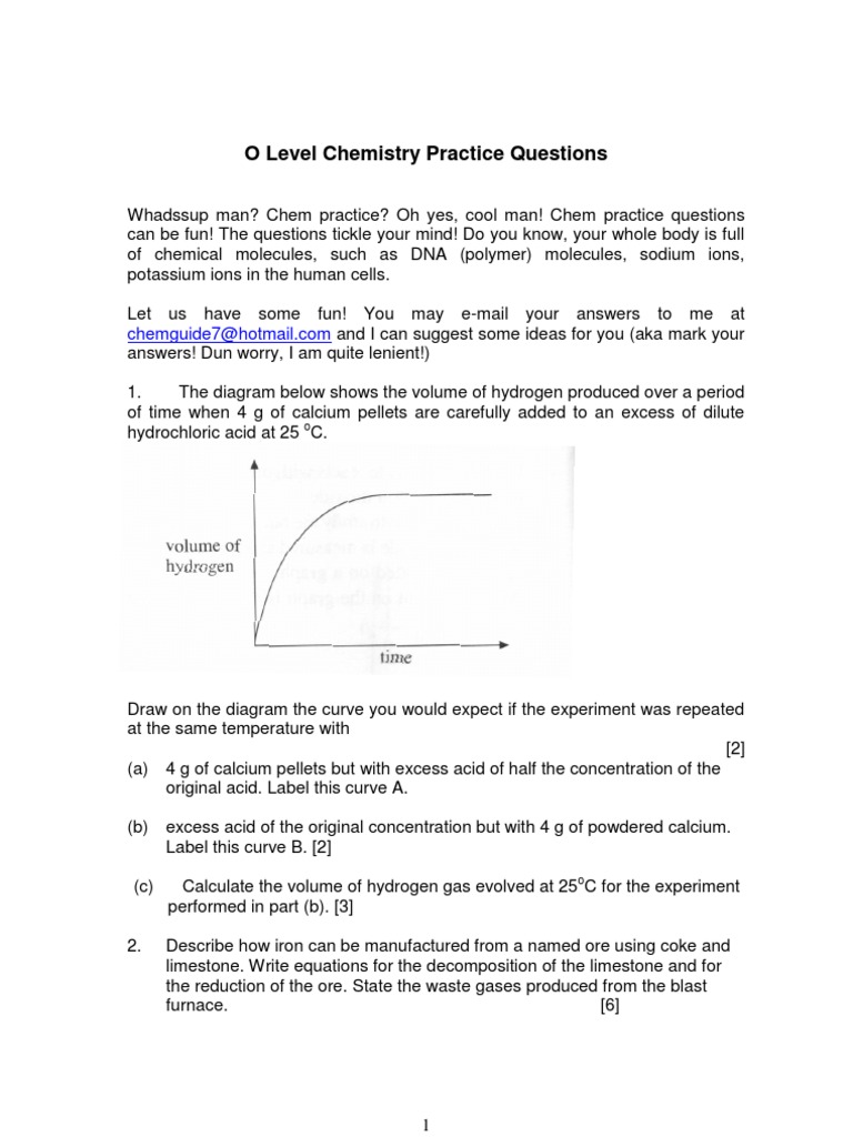 O Level Chemistry Practice Questions | PDF | Hydroxide | Oxide