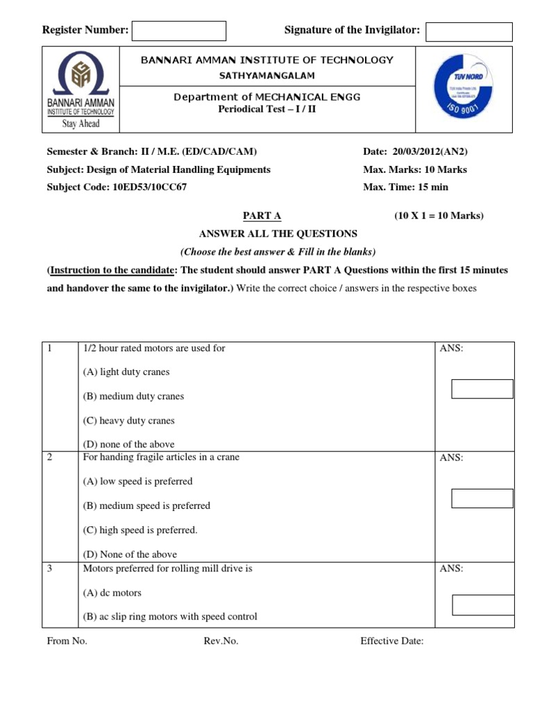 Latest Periodical Question Paper Format - ALL | PDF | Crane (Machine ...