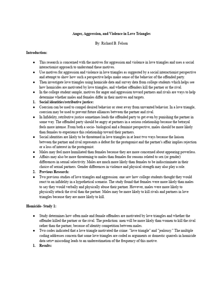 Anger, Aggression, and Violence in Love Triangles | PDF | Anger | Violence