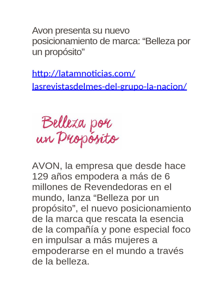 Avon Presenta Su Nuevo Posicionamiento de Marca | PDF | Empoderamiento ...