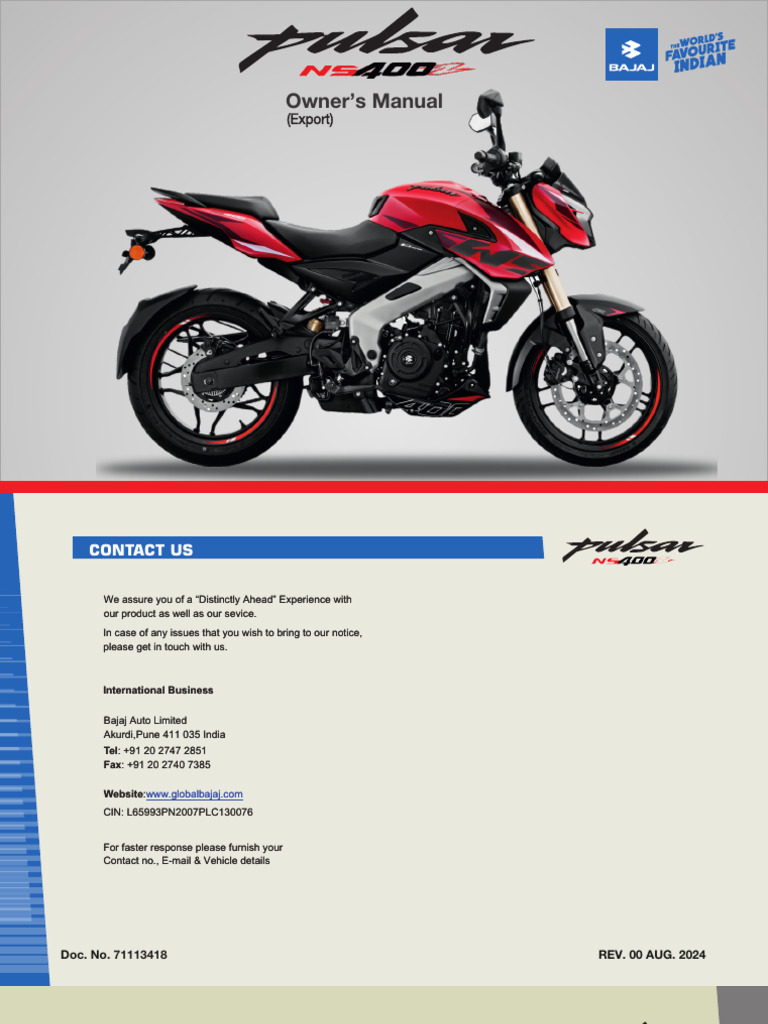 Pulsar NS400 Manual de Usuario | PDF | Anti Lock Braking System | Vehicles
