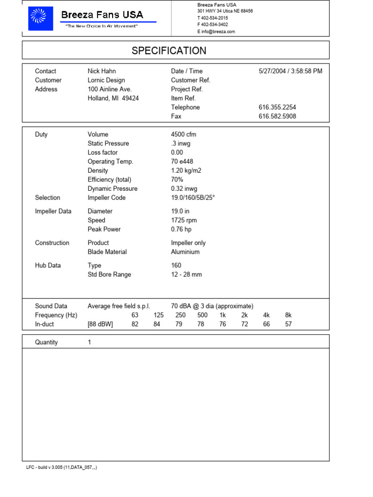 Breeza 22in X 25deg Fan Specs | PDF | Pressure | Classical Mechanics
