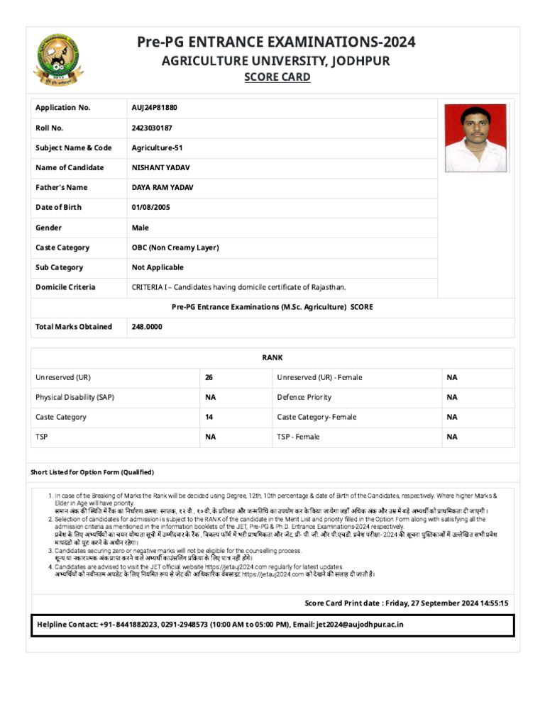 PRE PG Score Card | PDF