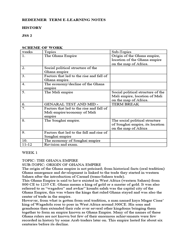 JSS2 History Redeemer Term E-Notes | PDF