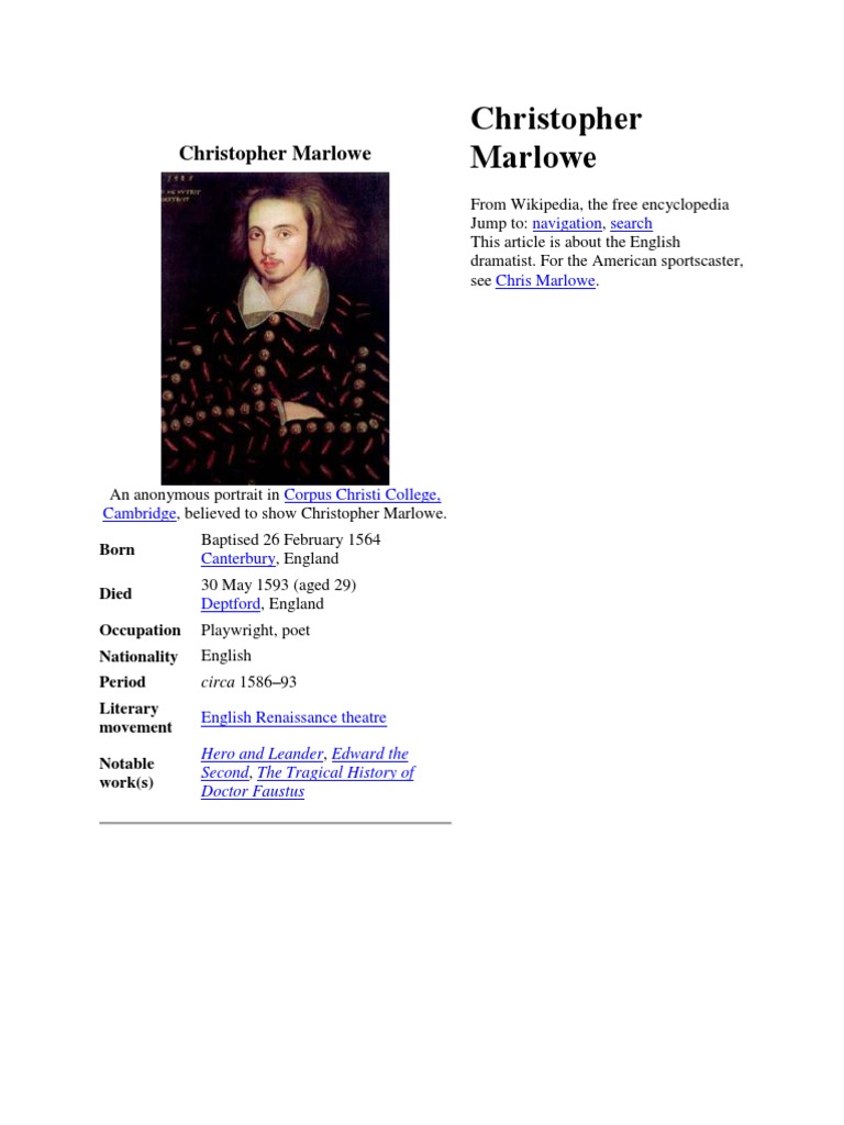 Christopher Marlowe | Christopher Marlowe | English Renaissance | Free ...