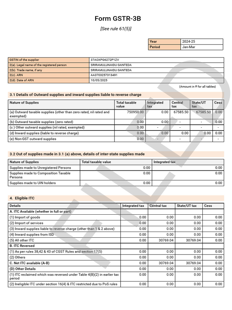 GSTR-3B Filing for Jan-Mar 2025 | PDF | Taxes | Government Finances