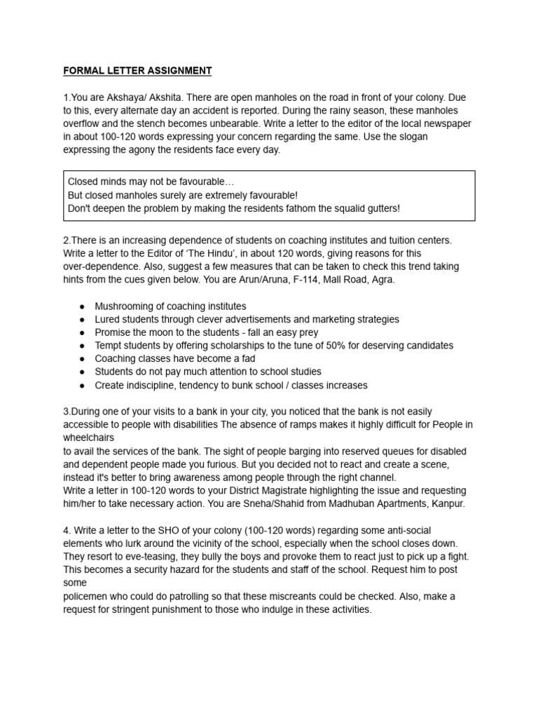 Formal Letter Assignment | PDF