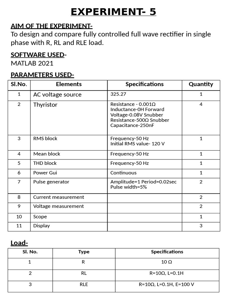 To Design and Compare Fully Controlled Full Wave Rectifier in Single Phase With R, RL and RLE ...