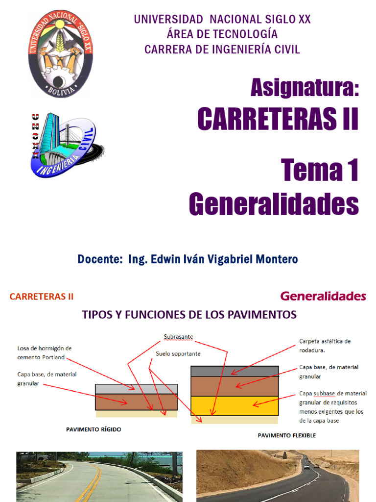 Diapositivas Cap.1 GENERALIDADES | PDF | La carretera | Hormigón