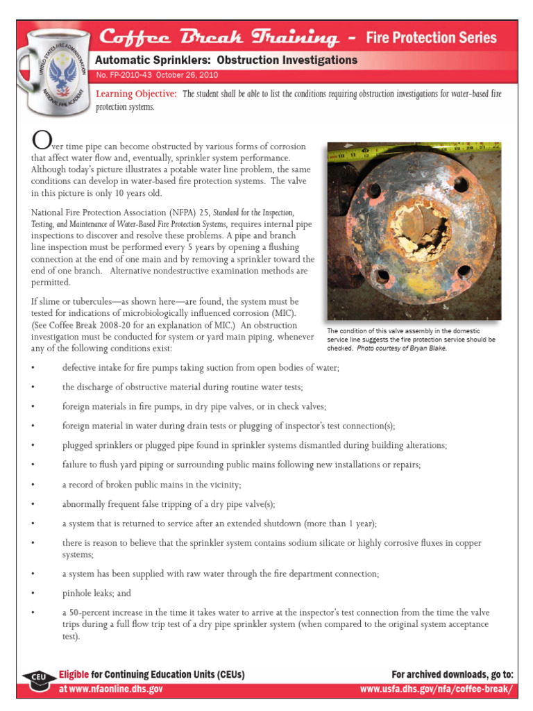 Automatic Sprinklers Obstruction Investigations | PDF | Fire Sprinkler ...