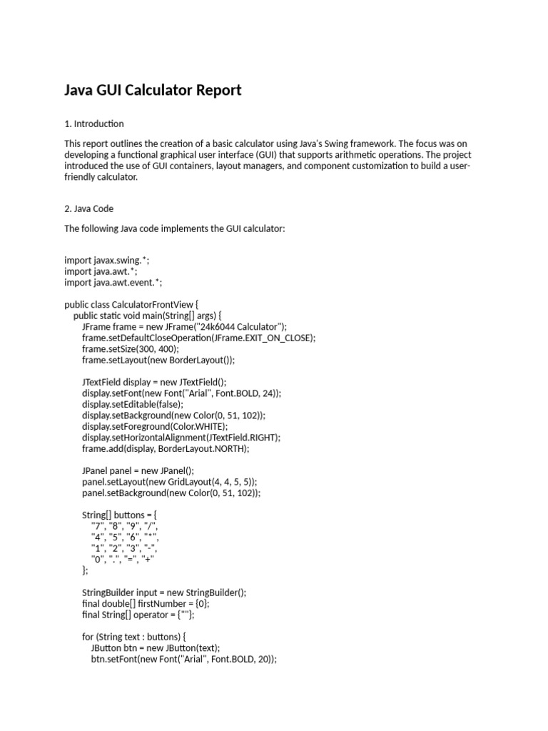 Java GUI Calculator Report 6111 Murtaza | PDF | Computing Platforms ...