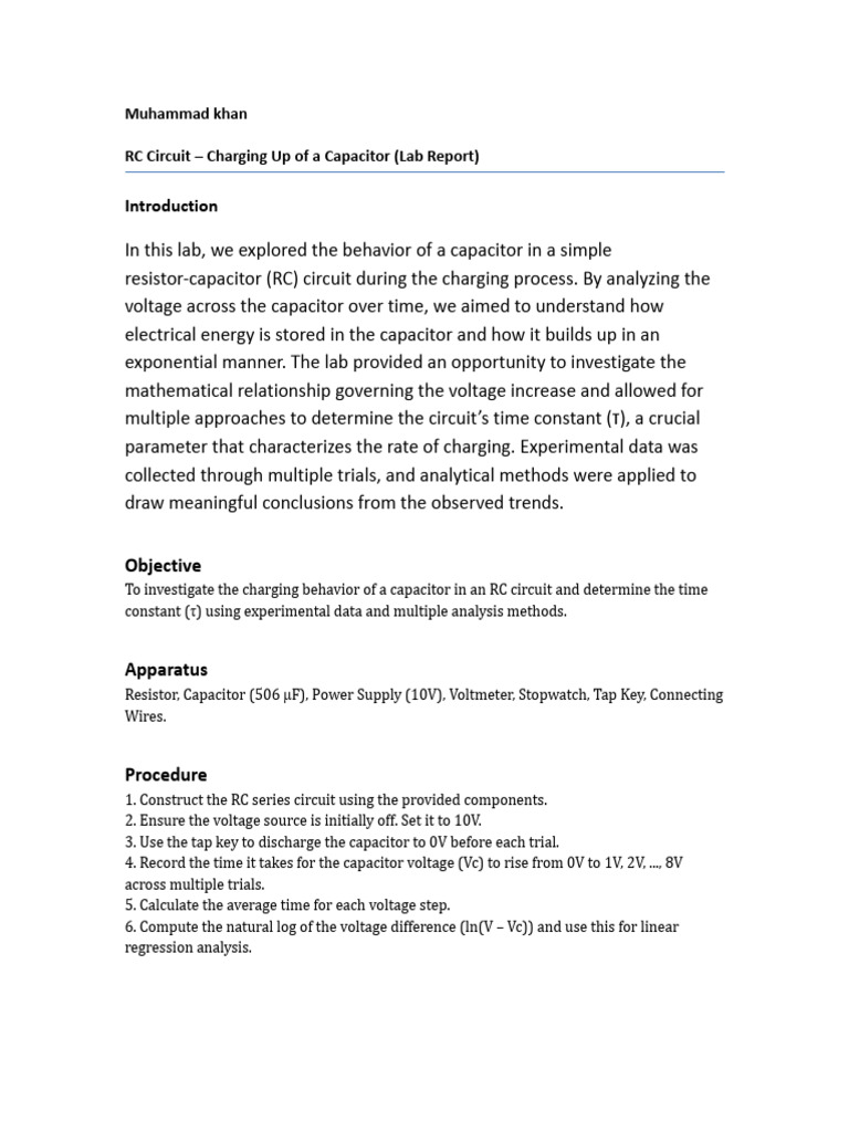 RC Circuit Lab Report | PDF | Capacitor | Electrical Network