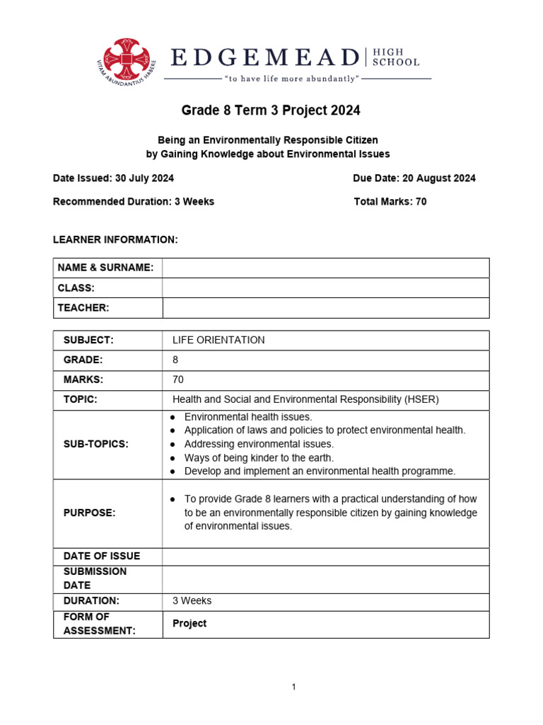 Grade 8 Life Orientation Project | PDF | Biodiversity | Infographics