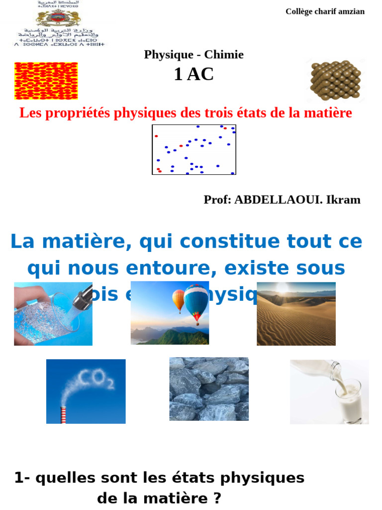 Propriétés des trois états de la matière | PDF | Matière | Gaz