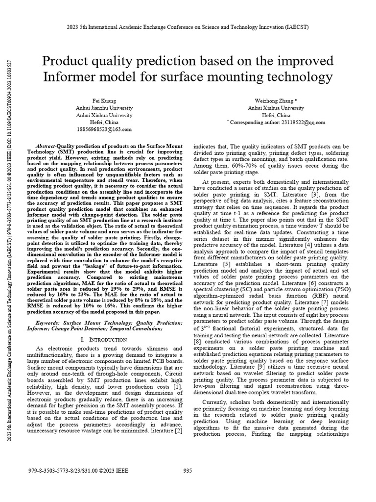 Product Quality Prediction Based on the Improved Informer Model for ...