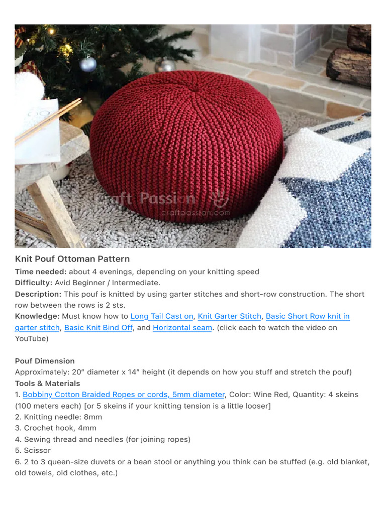 Knit Pouf Ottoman Pattern Guide | PDF | Knitting | Needlework