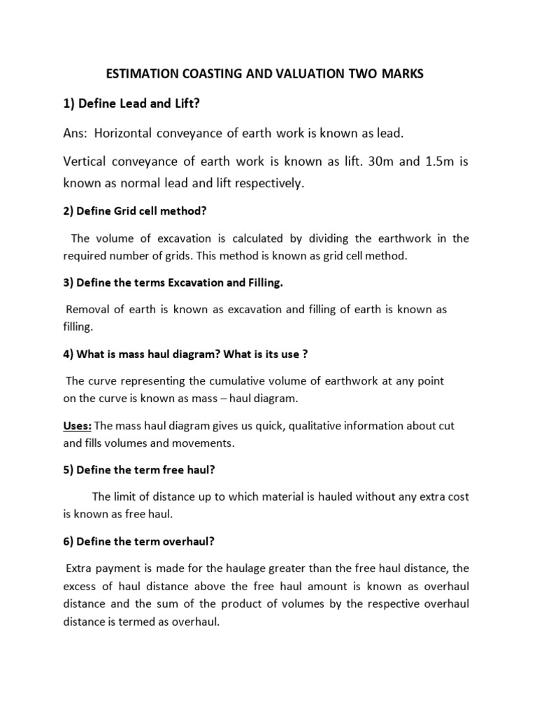 ESTIMATION COASTING AND VALUATION TWO MARKS | PDF | Depreciation