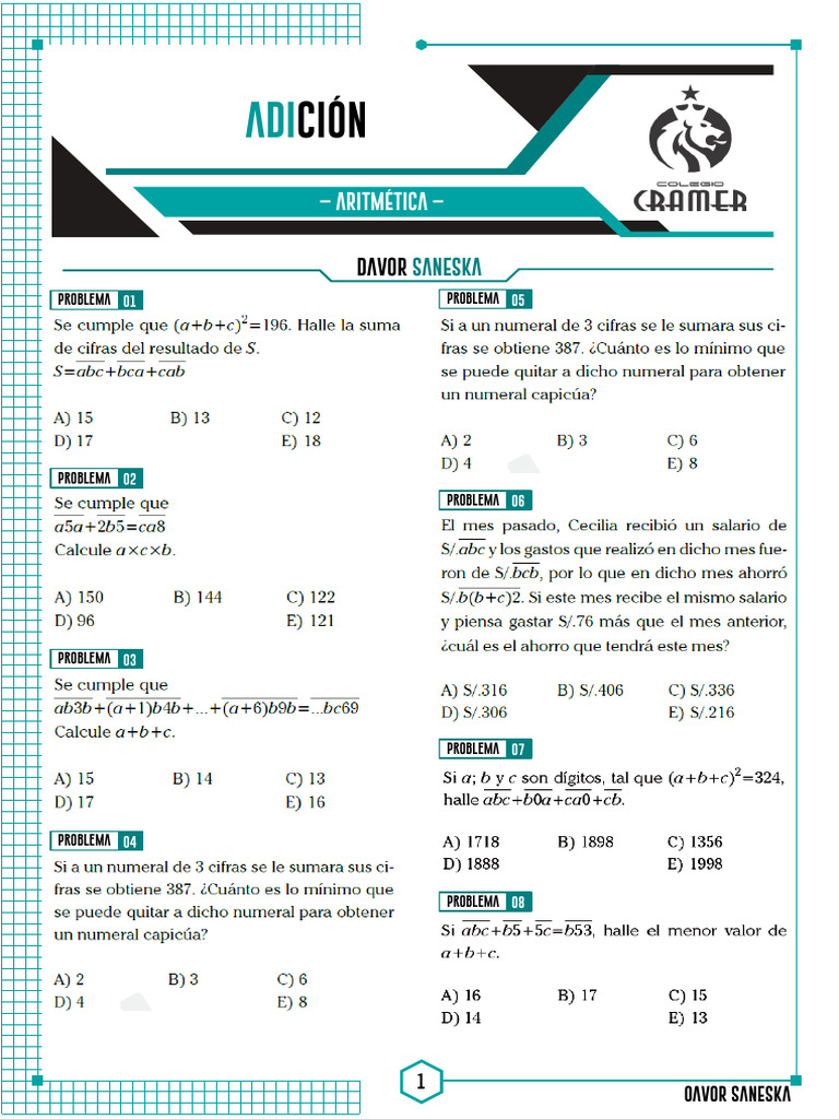 Aritmética Adición | PDF