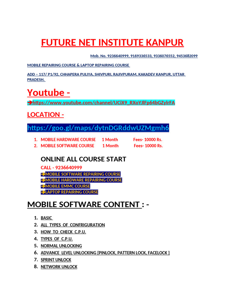 Future Net Institute Kanpur (Autosaved) (1) - 1 | PDF | Byte | Diode
