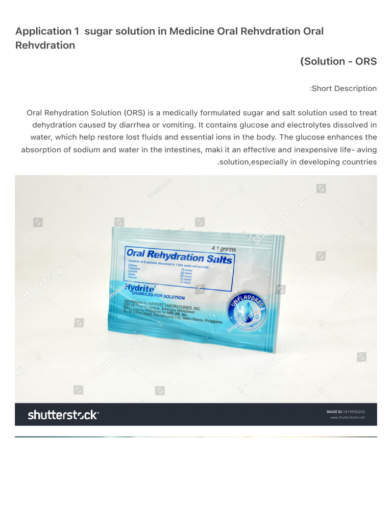 Application 1 Sugar Solution in Medicine Oral Rehvdration Oral Rehvdration Solution - ORS | PDF