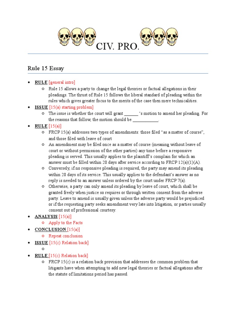 Civ Pro Skeleton Answers | PDF | Federal Rules Of Civil Procedure ...