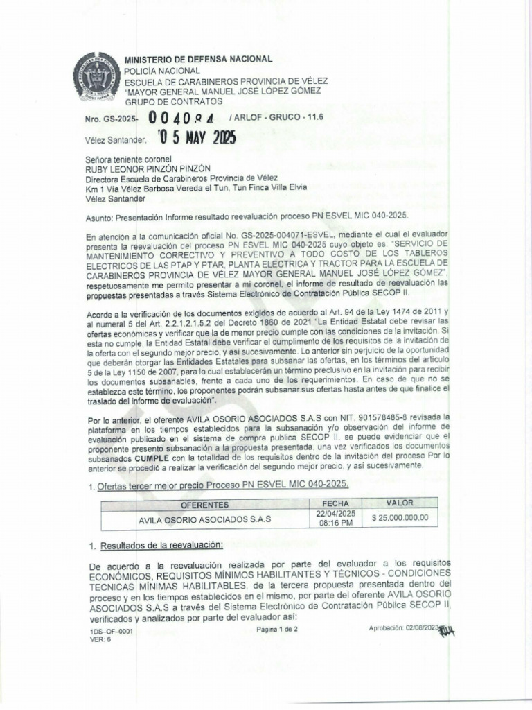 Informe de Reevaluación PN MIC 040-2025 | PDF