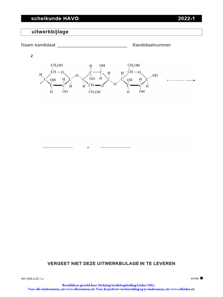 Scheikunde 2022 I - Uitwerkbijlage | PDF