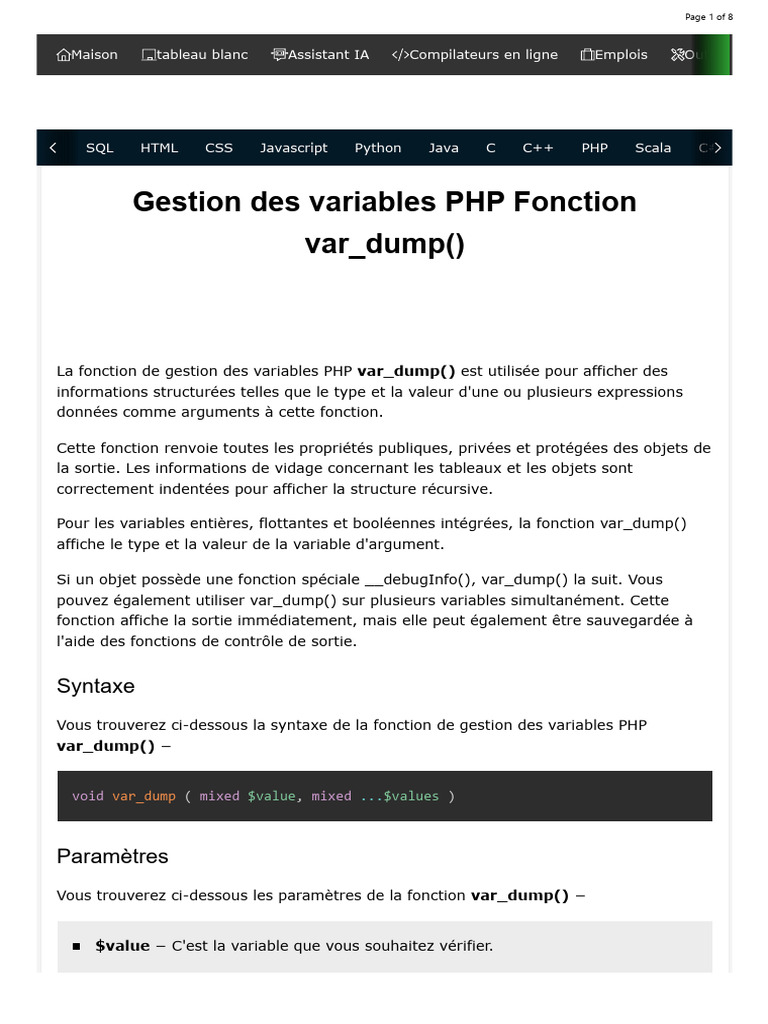 Utilisation de var_dump() en PHP | PDF | PHP | JavaScript
