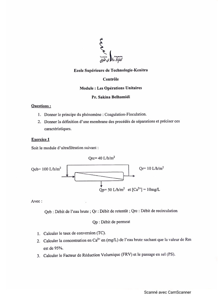Contrôle Et Exam Opération Unitaire | PDF
