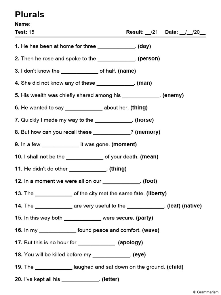 Grammarism Plurals Test 15 1588070 | PDF
