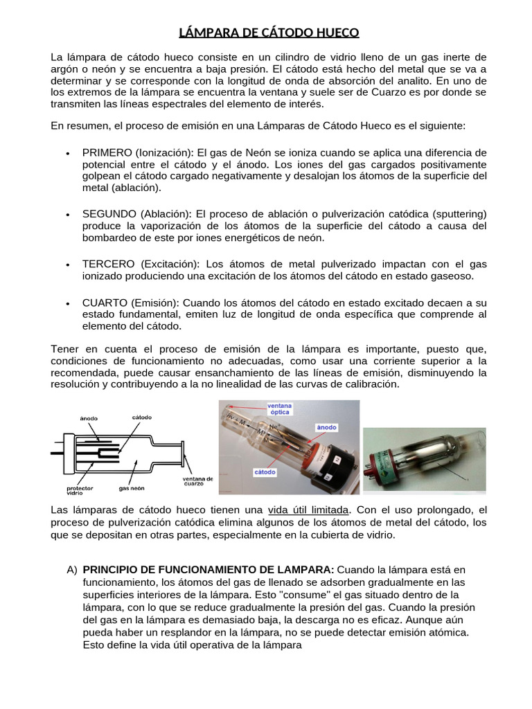 Funcionamiento y vida útil de lámparas de cátodo hueco | PDF ...