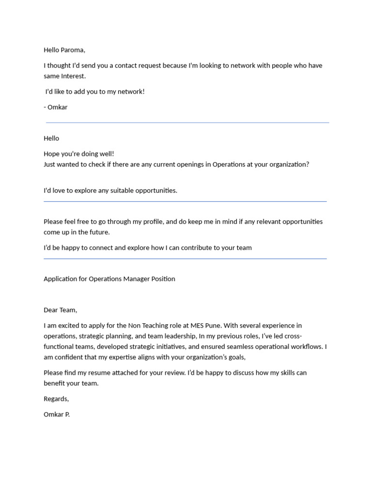 Linkedin Approch Massage | PDF