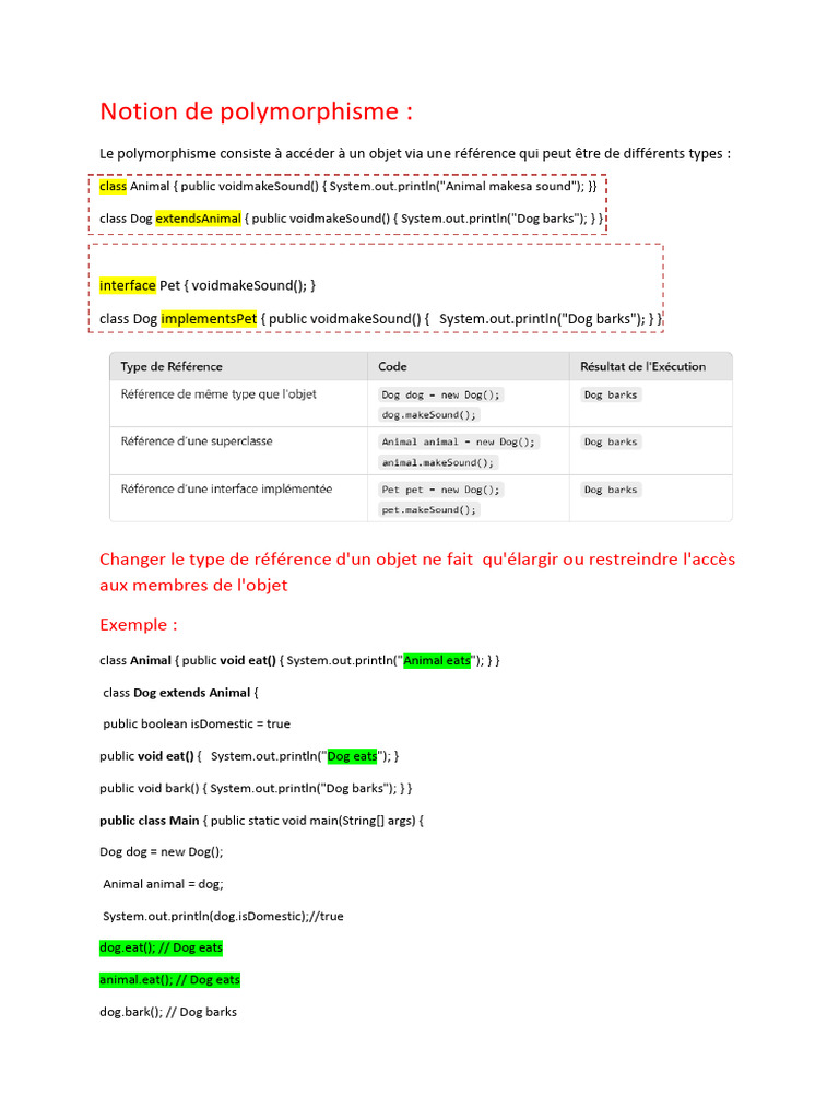 Notion de Polymorphisme | PDF | Classe (informatique) | Interface (Informatique)