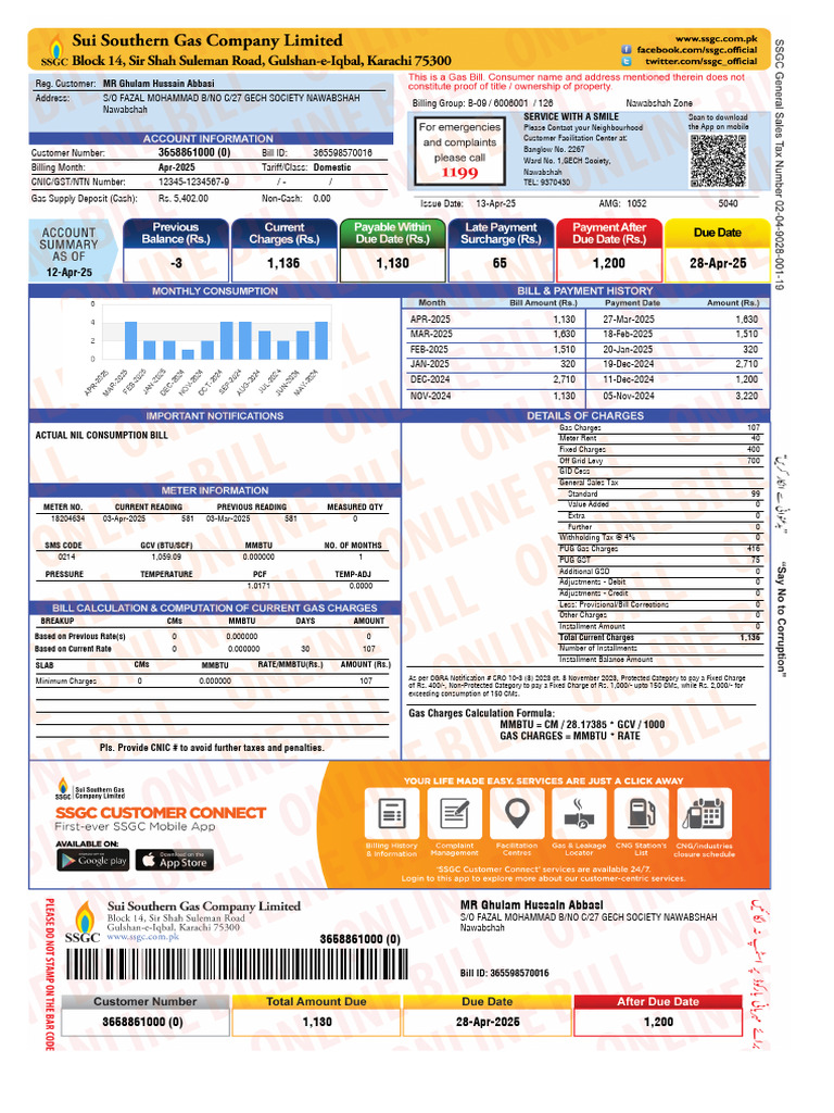 Nawabshah Gas Bill Summary - Apr 2025 | PDF | Taxation | Economies