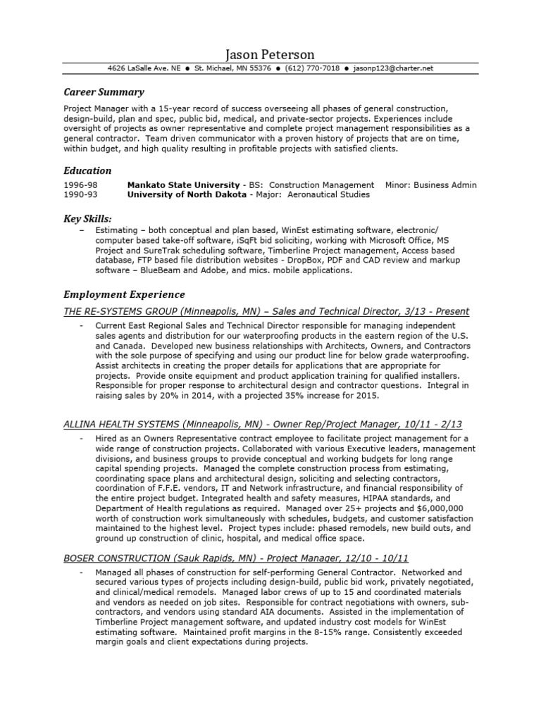 Resume Jason Peterson Resume - Lifetime | PDF | Project Management | General Contractor