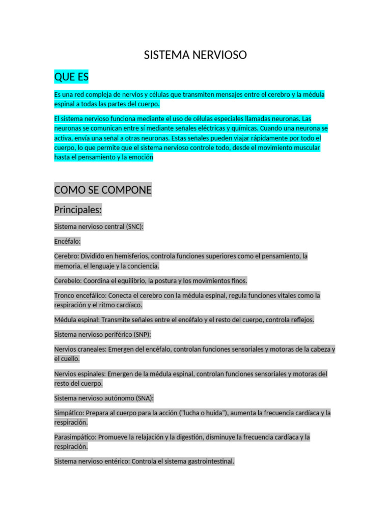 PDF Sistema Nervioso Presentación Universidad | PDF | Sistema nervioso | Cerebro