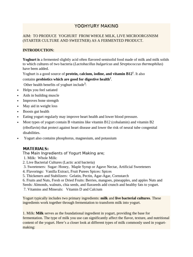 Yogurt Production Guide and Benefits | PDF | Yogurt | Milk