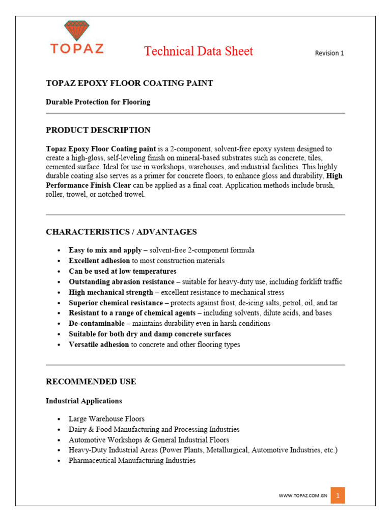 Topaz Epoxy Floor Coating Paint | PDF | Paint | Epoxy