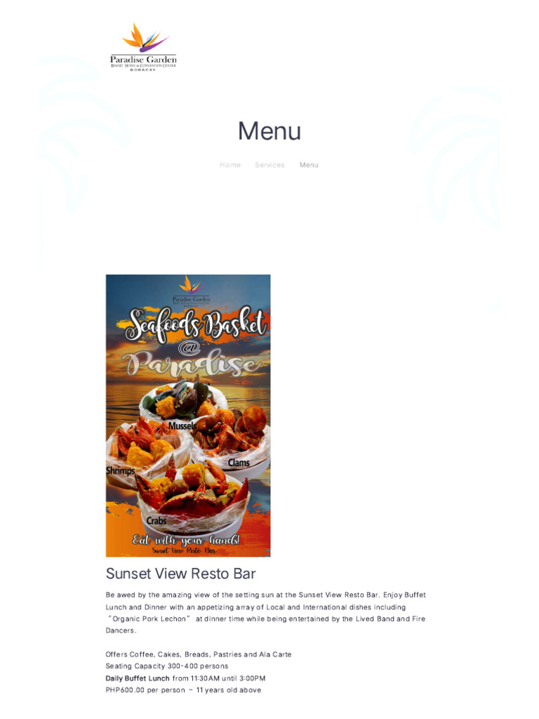 Paradise Garden Resort Dining Menu | PDF | Menu | Lunch