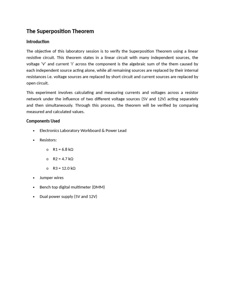 The Superposition Theorem Pdf Electrical Network Resistor