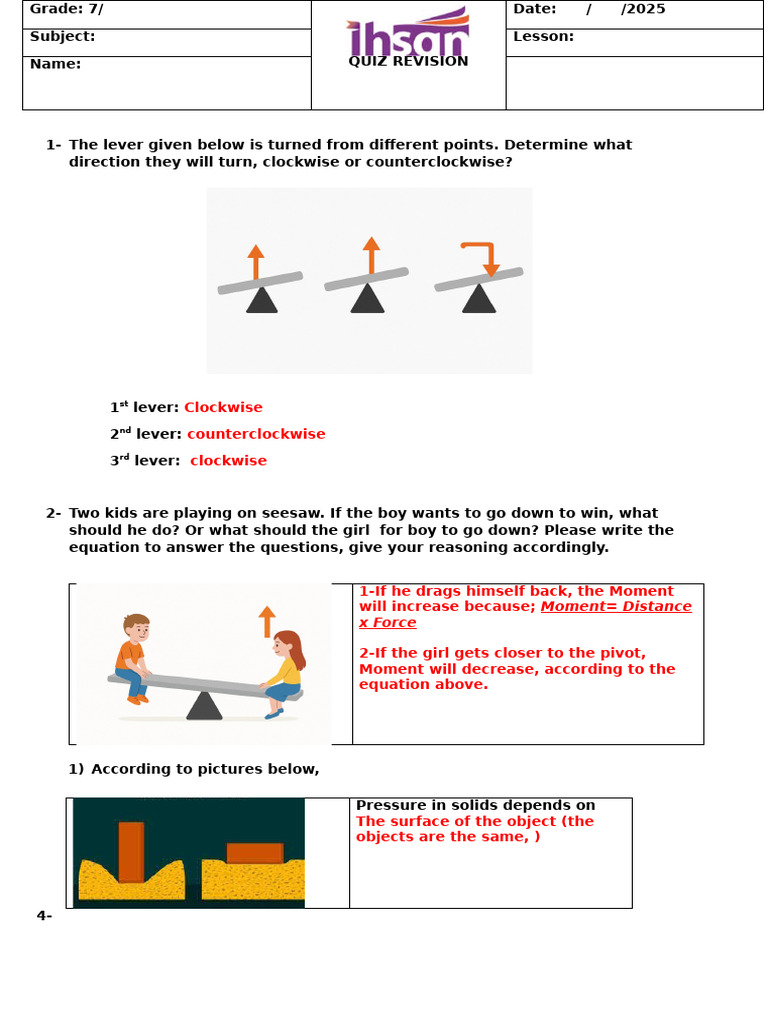 Grade 7 Quiz Revision ANSWER KEY-1 | PDF | Atoms | Neutron